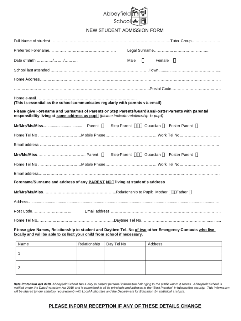 NEW STUDENT ADMISSION Doc Template | pdfFiller