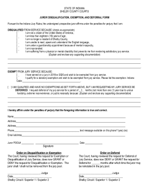 Fillable Online JUROR DISQUALIFICATION, EXEMPTION, AND DEFERRAL FORM ...