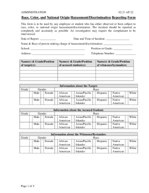 Fillable Online Race, Color, and National Origin Harassment ...