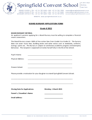 Fillable Online BOARD BURSARY APPLICATION FORM Grade 8 2022 Fax Email ...