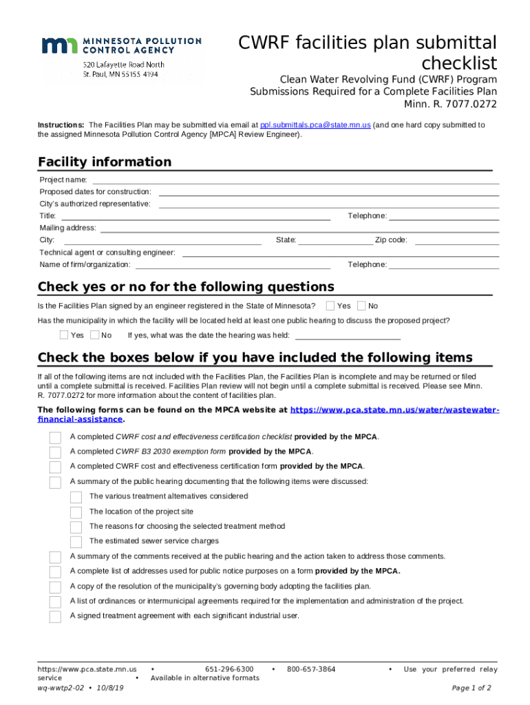 CWRF facilities plan submittal checklist - Clean Water Revolving Fund ...