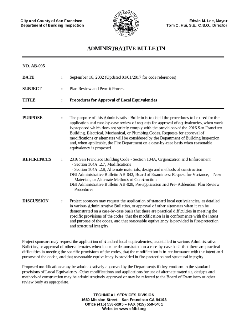 DEPARTMENT OF BUILDING INSPECTION - sfdbi.org Doc Template | pdfFiller