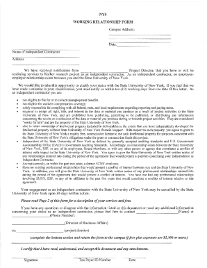 Fillable Online Working Relationship Form - rfsuny.org Fax Email Print ...