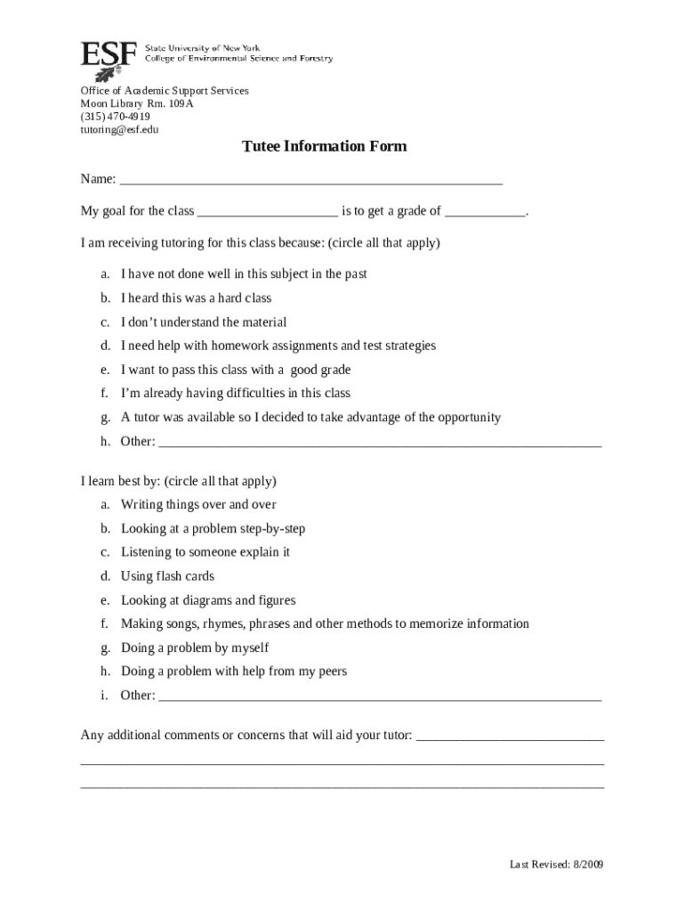 ESF Tutor Progress Report - ESF SUNY ESF College of ... Doc Template ...