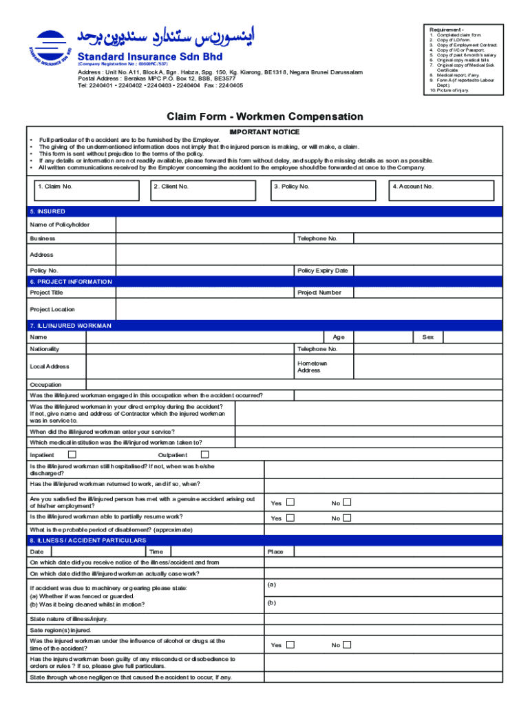 Fillable Online Claim Form - Workmen Compensation Fax Email Print ...