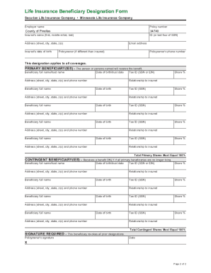 Fillable Online Life Insurance Beneficiary Designation Form - Pinellas ...