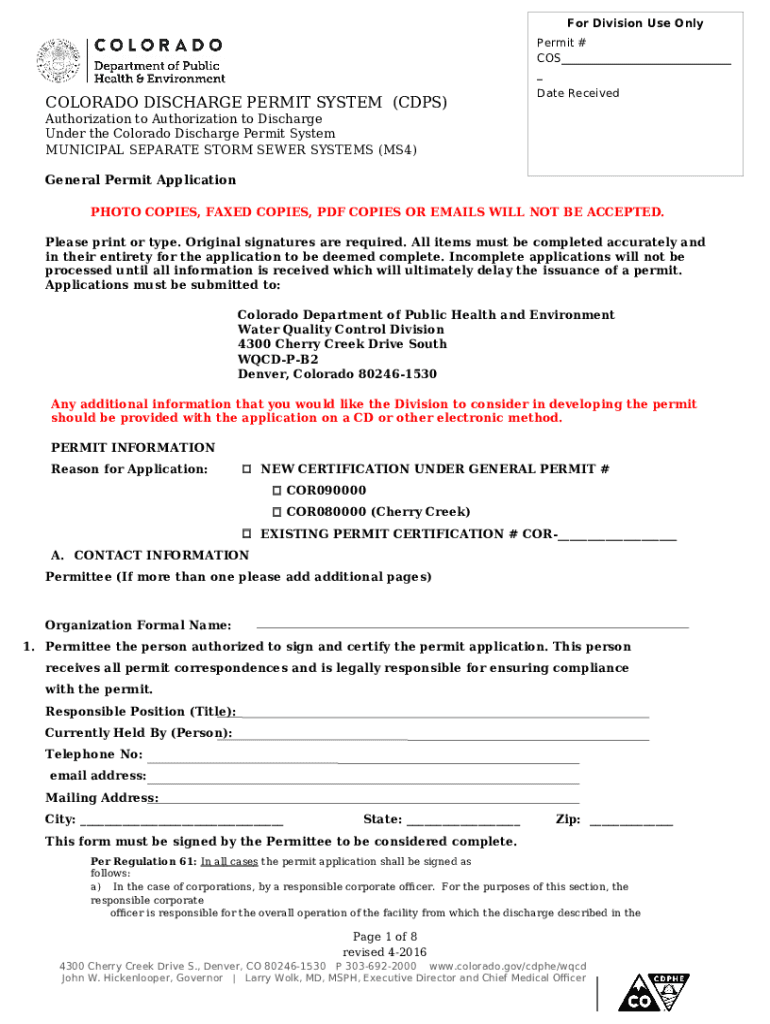 Application for COLORADO DISCHARGE PERMIT SYSTEM (CDPS ... Doc Template ...
