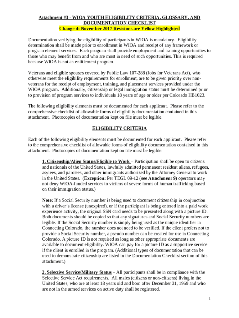 WIOA YOUTH ELIGIBILITY CRITERIA - Colorado Doc Template | pdfFiller