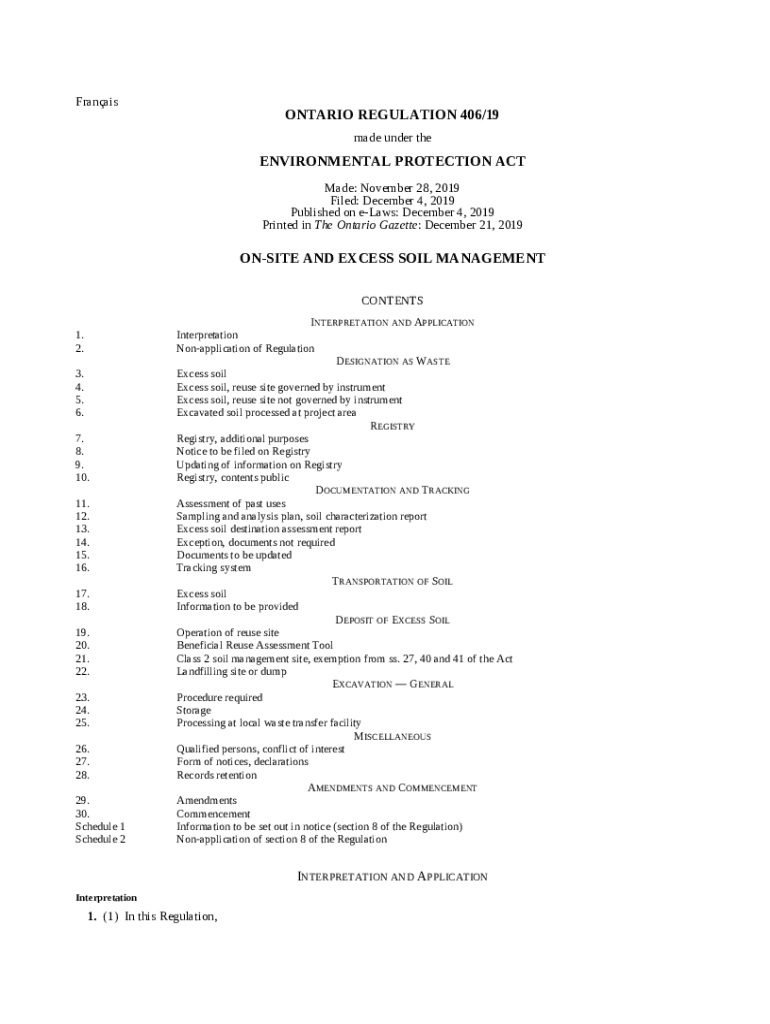 O Reg 406/19On-Site and Excess Soil ManagementCanLII Doc Template ...
