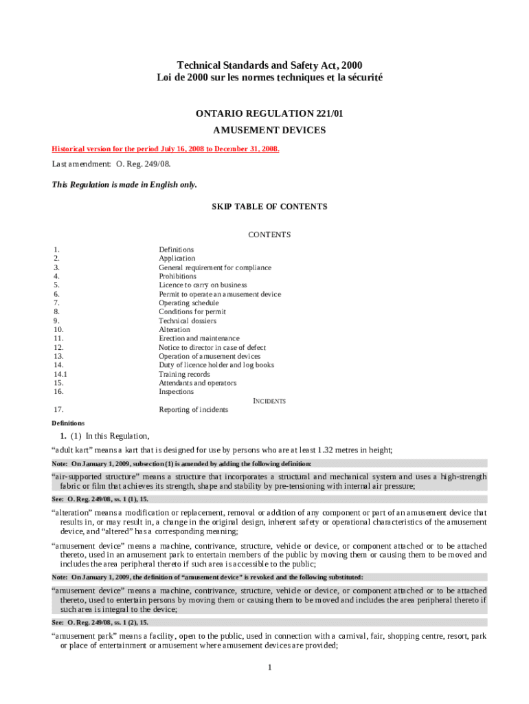 Technical Standards and Safety Act, 2000 - O. Reg. 221/01. AMUSEMENT ...