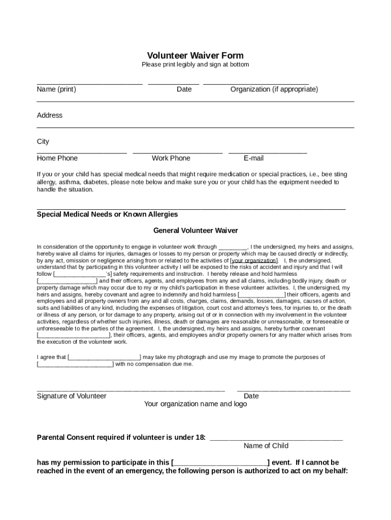 Generic Volunteer Waiver .doc.docx Doc Template | pdfFiller