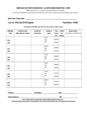 Fillable Online MWBE GOOD FAITH EFFORT DOCUMENTATION ALL ... Fax Email Print - pdfFiller