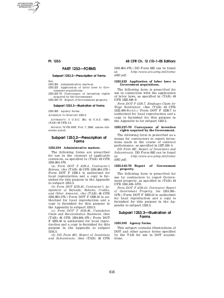 Fillable Online 616 PART 1253FORMS Subpart 1253.2Prescription of Forms ...