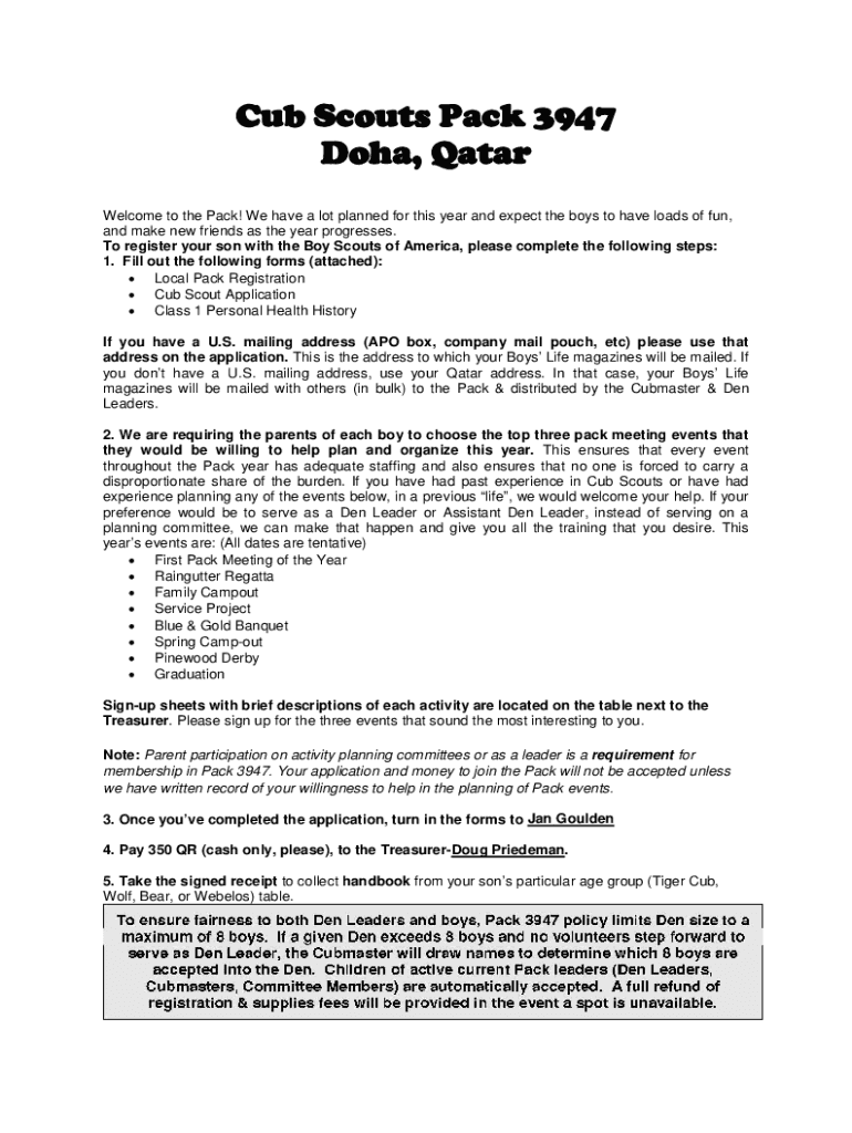 Fillable Online The Cub Scout Pack Organization - Welcome to ...