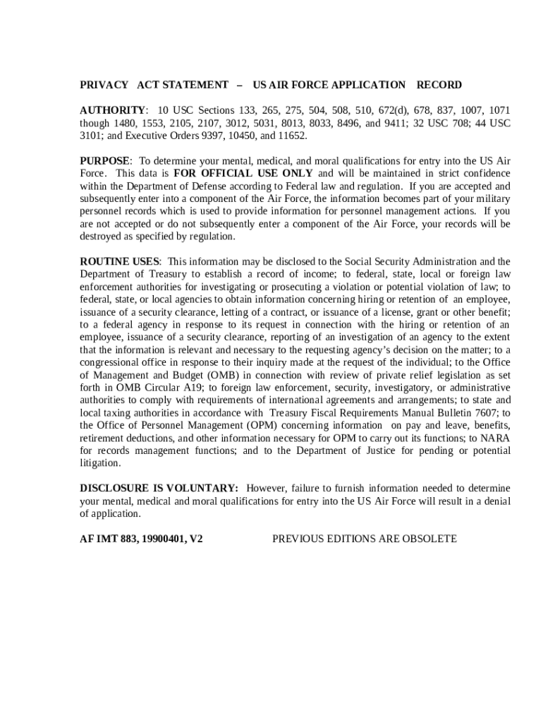 PRIVACY ACT STATEMENTUS AIR FORCE APPLICATION RECORD Doc Template ...