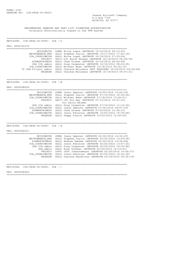 Fillable Online FORM: 2391 DRAWING NO: ICA-680A-25-00002 Cessna ...