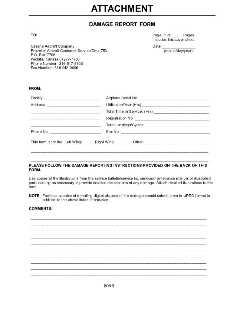 Fillable Online DAMAGE REPORT FORM - Cessna Fax Email Print - pdfFiller