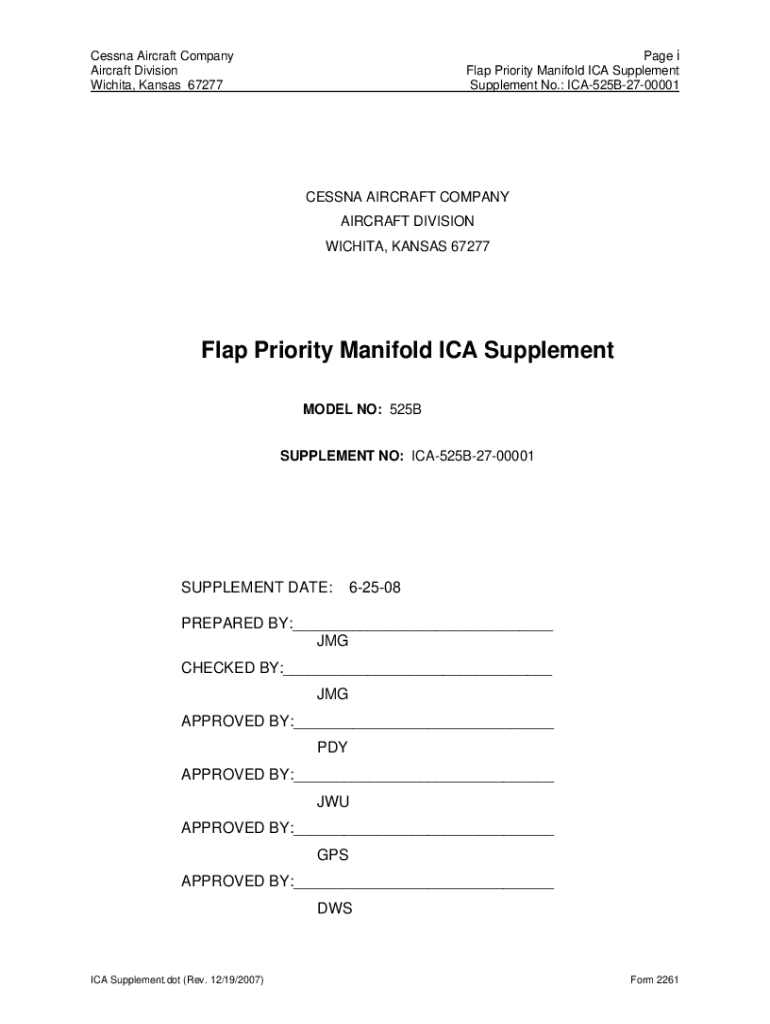 Fillable Online Flap Priority Manifold ICA Supplement - Cessna Fax ...