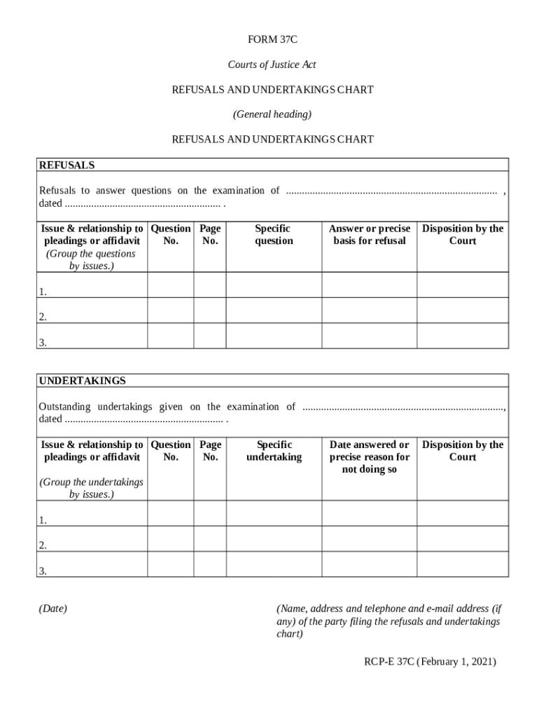 37B Refusals and Undertakings Chart - ontariocourts on Doc Template ...