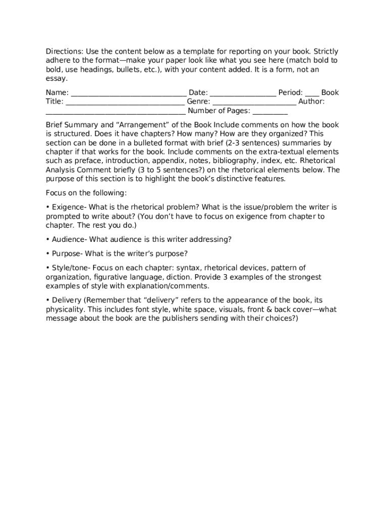 45 Printable Book Report Template s - Samples ... Doc Template | pdfFiller