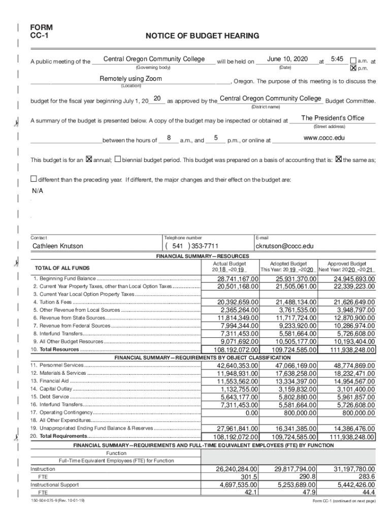 Fillable Online 2020-21 Local Budget Law and Notice of Property Tax ...