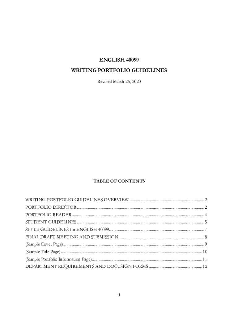 Fillable Online Writing Portfolios - Guidelines ... - Department of English Fax Email Print ...