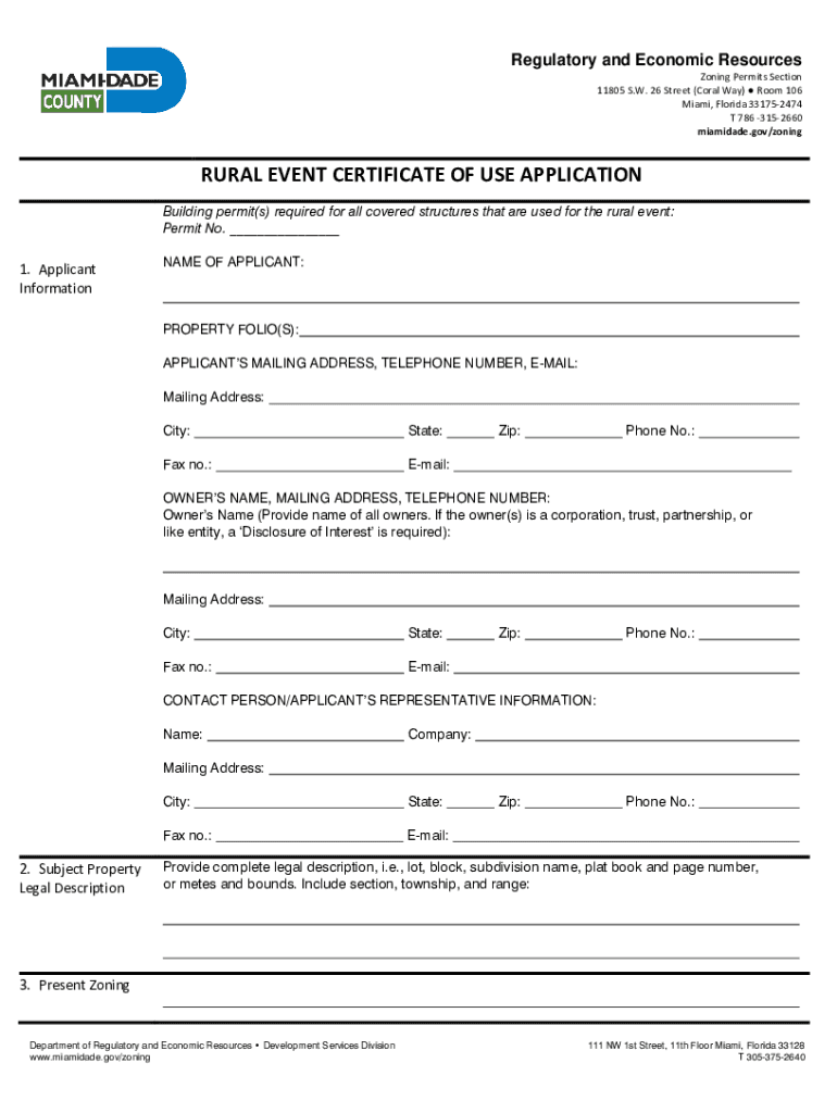 Fillable Online RURAL EVENT CERTIFICATE OF USE APPLICATION Fax Email ...