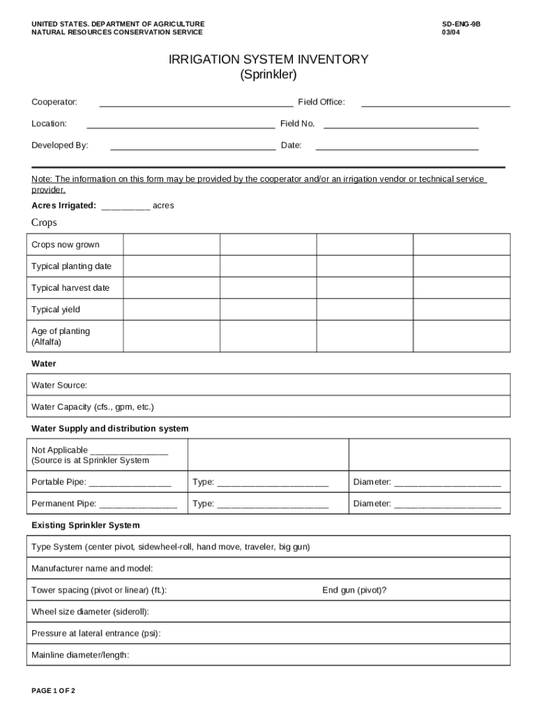IRRIGATION SYSTEM INVENTORY - USDA Doc Template | pdfFiller