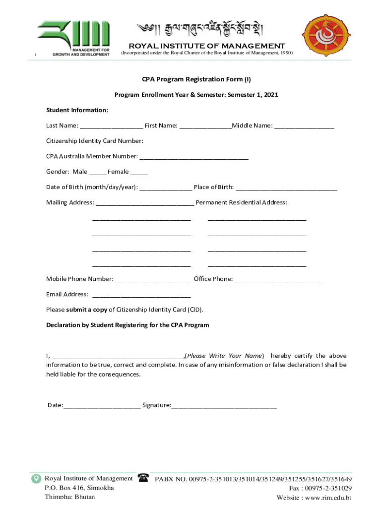 Fillable Online CPA Program Registration Form (I) Fax Email Print ...