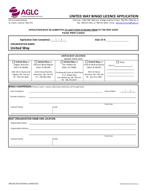 Fillable Online UNITED WAY BINGO LICENCE APPLICATION Fax Email Print ...