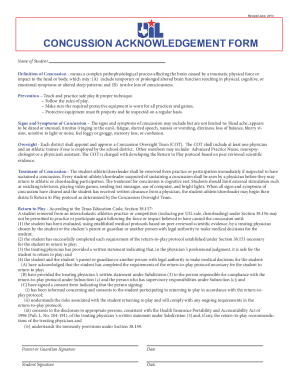 Fillable Online CONCUSSION ACKNOWLEDGEMENT FORM - PISD.NET Fax Email ...