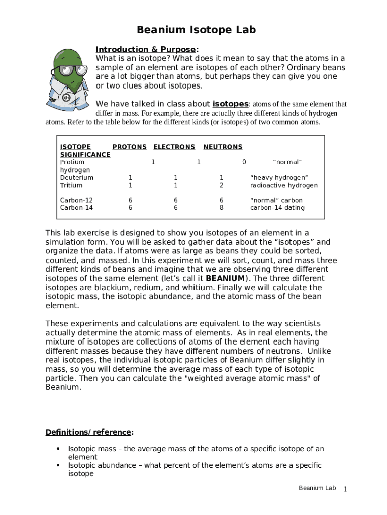 CLASS SET DO NOT WRITE Beanium Isotope Lab Doc Template | pdfFiller