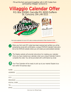 Fillable Online Villaggio Calendar Offer - Maple Leaf Foods Fax Email ...