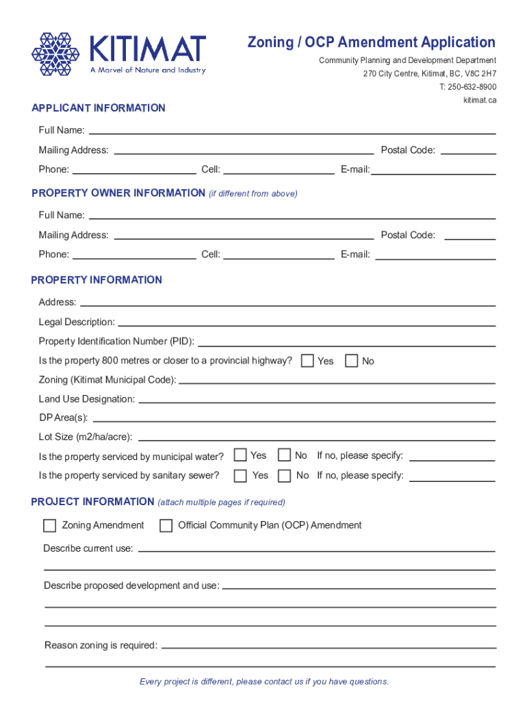 Fillable Online Zoning / OCP Amendment Application Fax Email Print ...