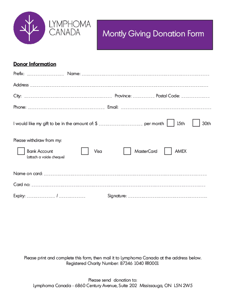 Fillable Online Monthly Giving Form - Kelowna General Hospital ...