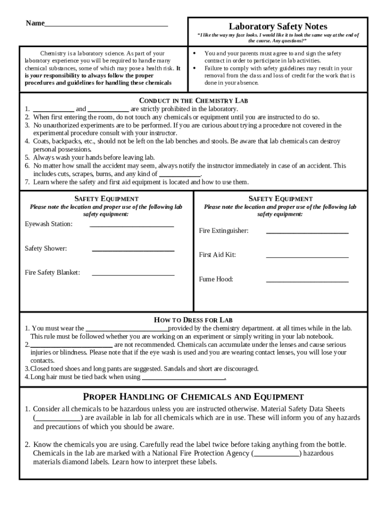 Chemical Safety Practice Doc Template | pdfFiller