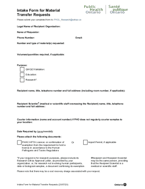 Fillable Online Intake Form for Material Transfer Requests - Generic ...