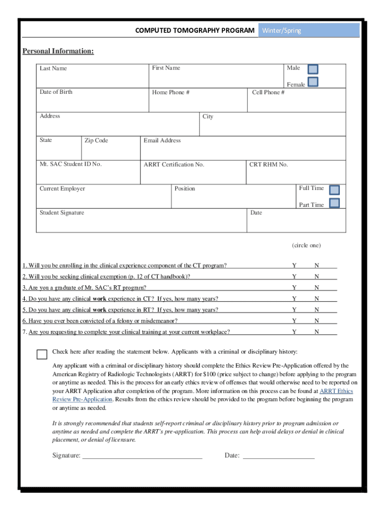 Fillable Online Computed Tomography Program Winter/Spring - Mt. SAC Fax Email Print - pdfFiller