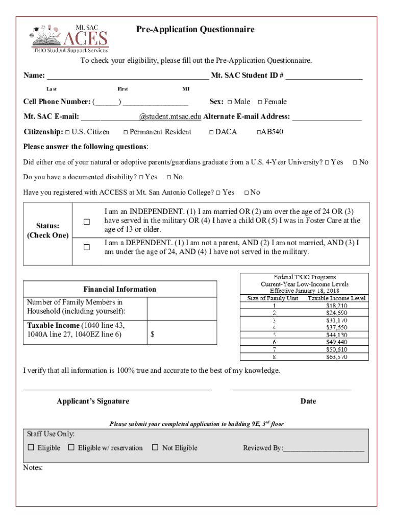 Fillable Online ACES Pre-Application Questionnaire Fax Email Print ...