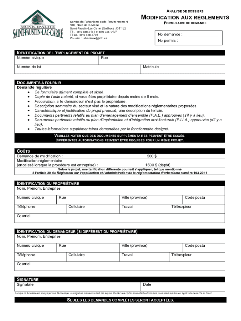 Remplissable En Ligne Formulaire de demande de modification aux ...