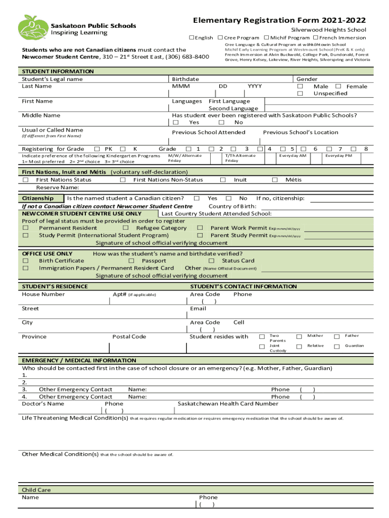 Fillable Online Elementary Registration Form 21-22.docx Fax Email Print ...
