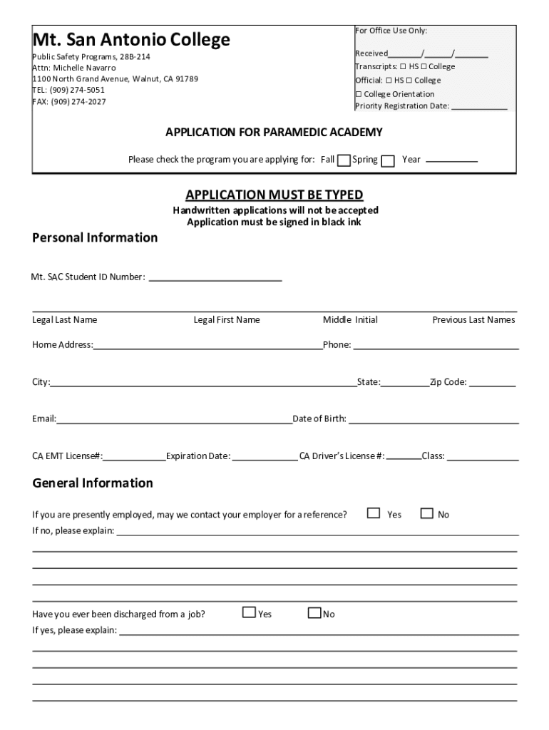 Fillable Online Mt. San Antonio College - Login with Ellucian Ethos ...