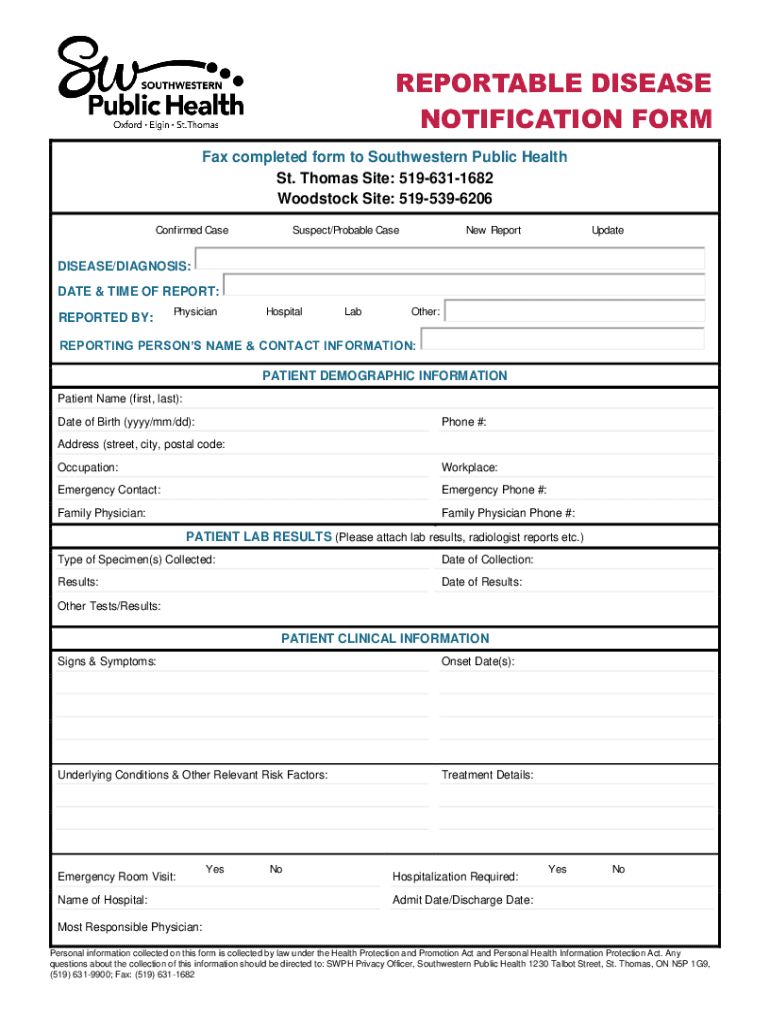 Fillable Online REPORTABLE DISEASE NOTIFICATION FORM Fax Email Print ...