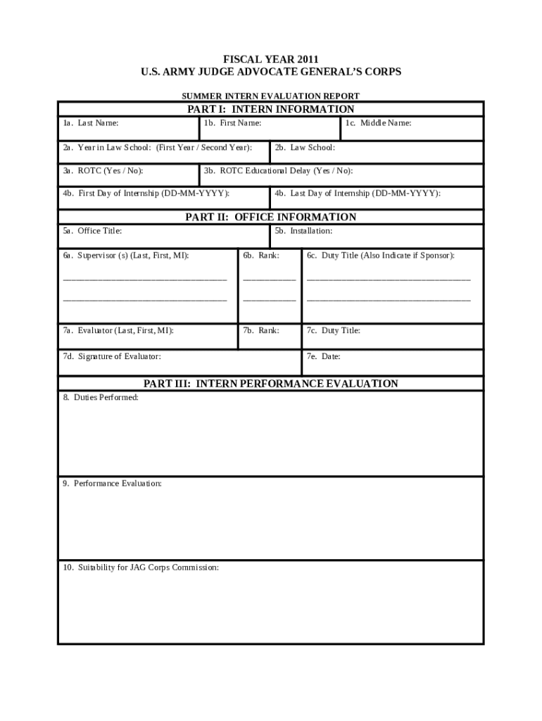 SUMMER INTERN EVALUATION REPORT Doc Template | pdfFiller