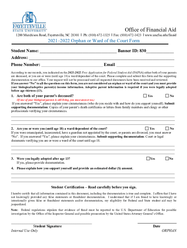 Fillable Online 2122 Orphan or Ward of the Court Form.docx Fax Email ...