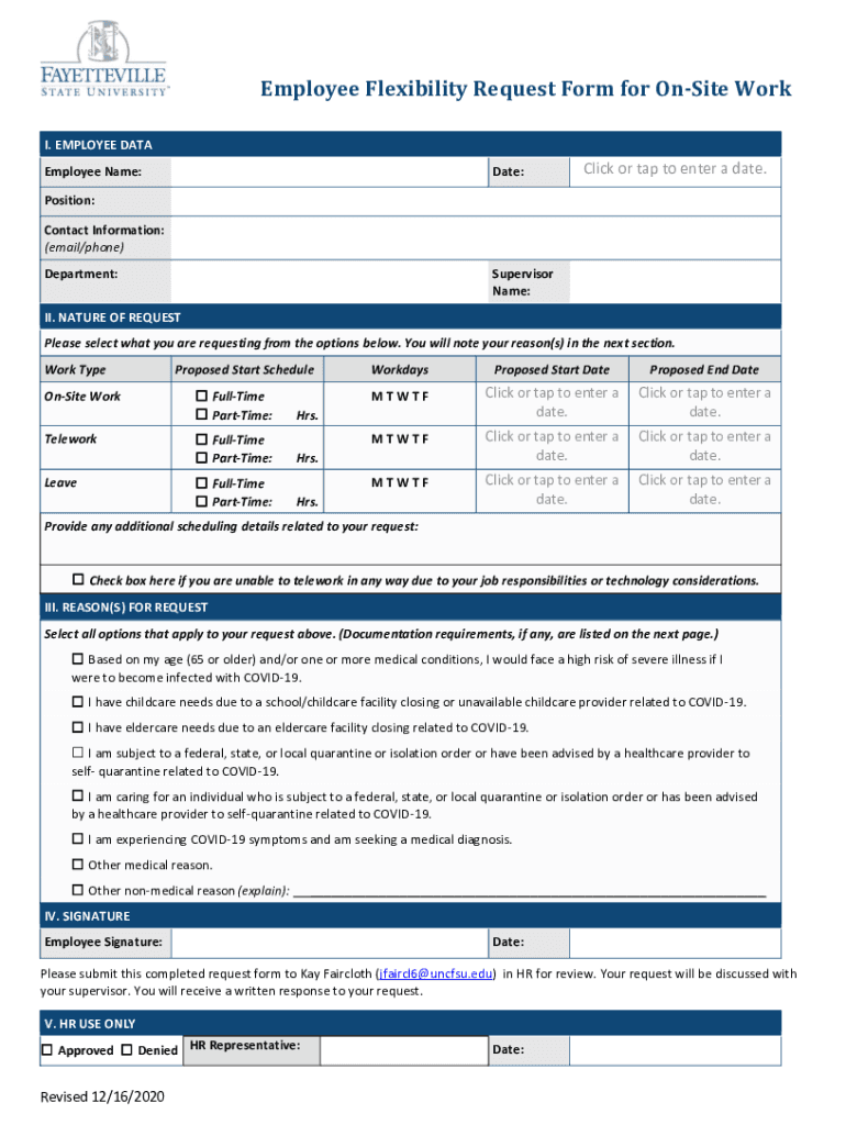 Fillable Online Employee Flexibility Request Form for On-Site Work Fax ...