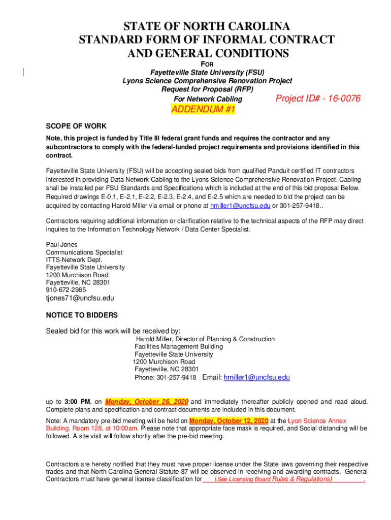 Fillable Online NC DOA : SCO Informal Contract and GCS - North Carolina ...