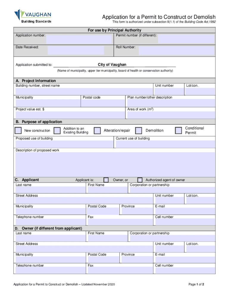 Fillable Online Application for a Permit to Construct or Demolish ...
