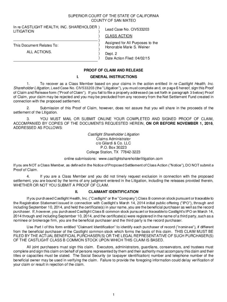 Fillable Online Proof of Claim - HubSpot Fax Email Print - pdfFiller
