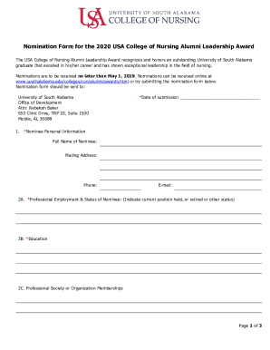 Fillable Online 2020 Awards Alumni Leadership Award Nomination Form Fax Email Print - pdfFiller